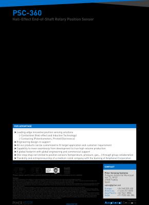 China Amphenol PSC360G2 F1O C0000 ERA360 RE contactless Hall Effect sensor with 50 million cycle lifespan for sale