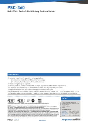 China Amphenol PSC360G2 F1A C0150 ERA070 REK non contacting rotary position sensor with sealed rugged design for sale
