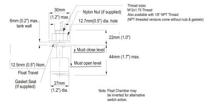 China Single switch point vertical float switch Sensata RSF56Y100RC with internal tank mounting capability for sale