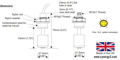 China External mount float switch Sensata RSF103Y100JN with reversible switch action by inverting the float for sale