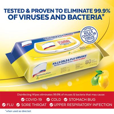 China 80-Count Lemon Multi-Surface Disinfectant Wet Wipes | 99.9% Germ Kill in 15 Seconds | OEKO-TEX Certified for sale