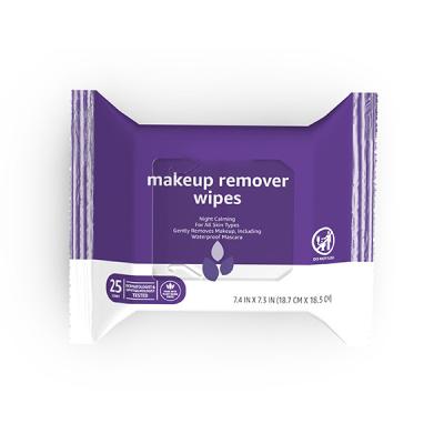China Custom Logo 25-Count Fragrance-Free Makeup Wipes 18.7x18.5cm Non-Comedogenic Viscose Fiber for sale