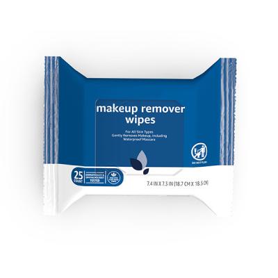 China OEM ODM Hypoallergenic Makeup Remover Wipes 18.7x18.5cm 25 Count Alcohol-Free Face Cleansing Pads for sale