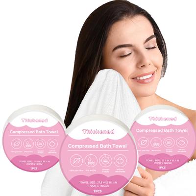 China Large Thick Disposable Compressed Bath Towels 70x140cm & 30x60cm 90gsm Biodegradable Viscose for sale