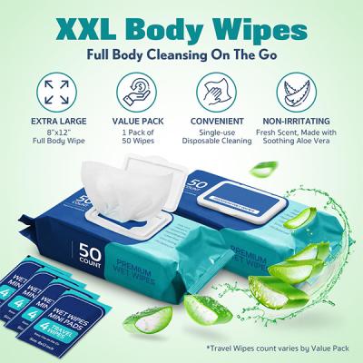 China Custom 50pcs XXL Elderly Body Care Cleansing Wipes 8x12inch Spunlace Nonwoven for sale