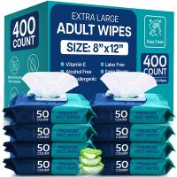 China Wholesale 8x12 Inch 400 Count Aloe Vera Vitamin E Body Wipes for Adults No Rinse Bathing for sale