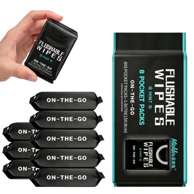 China OEM China Factory Private Label Mint Cool Mini Pocket Size flushable Wipes 64pcs for sale