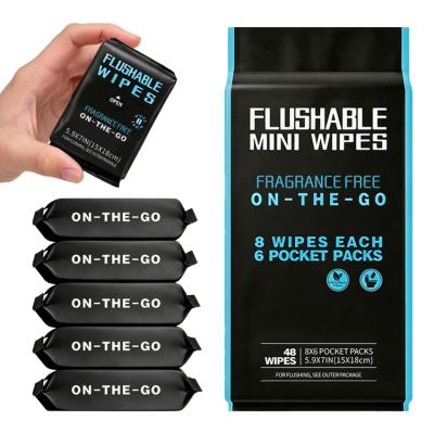 China Custom Private-label Personal Adult Wipes 48PCS 15*18cm On-The-Go Portable Pocket Packs Free Fragrance 99% Water Flushable Wipes for sale