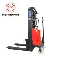 China Capacity Walkie Semi Electric Stacker With Adjustable Forks 1.5 Ton for sale