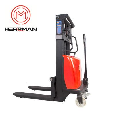 China Capacity Walkie Semi Electric Stacker With Adjustable Forks 1.5 Ton for sale