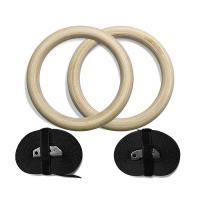 China Fitness Nylon Strap Wooden Gymnastic Gym Rings For Olympic Strength for sale