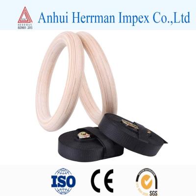 China Gym Exercise Adjustable Straps Wooden Gymnastic Rings for sale
