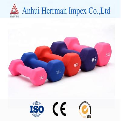 China Colorful Plastic Dipping Hexagonal Vinyl Neoprene Coated Dumbbell Sets for sale