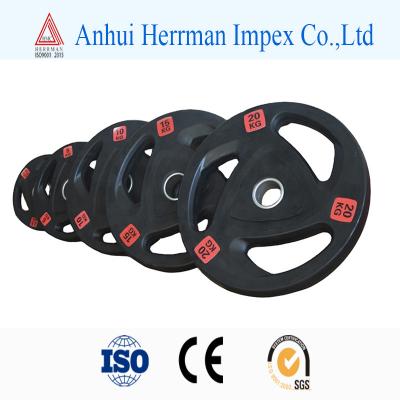 China Universal Training Gym Lifting  Rubber Bumper Plate With Handles for sale