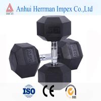 China Customizable Fitness Hex Rubber Dumbbell Set Black Rubber Coated Hexagonal Gym Dumbbells for sale