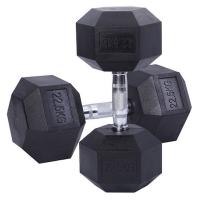 China Customizable Fitness Hex Rubber Dumbbell Set Black Rubber Coated Hexagonal Gym Dumbbells for sale