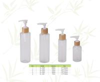 China White plastic cosmetic lotion bottles with bamboo cap, Bamboo cosmetic lotion pump bottles for sale
