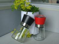 China Manual Pepper Mill 180ml Clear Glass Bottle with Ceramic Grinder Stainless Steel for sale
