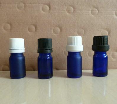 China 5ml Blue Frosting Essential Oil Glass Bottle Vial with Childproof Anti-Theft Cap for sale