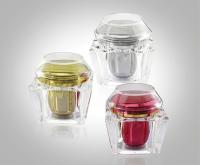 China 200g Trapezium Transparent Acrylic Cream Jar with Flat and Dome Cap 96mm for sale
