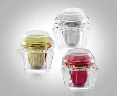China 200g Trapezium Transparent Acrylic Cream Jar with Flat and Dome Cap 96mm for sale