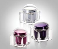 China 200g Square Acrylic Cream Jar with Dome Cap PMMA 96mm Diameter for Cosmetic Packaging for sale