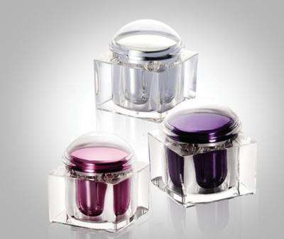 China 200g Square Acrylic Cream Jar with Dome Cap PMMA 96mm Diameter for Cosmetic Packaging for sale