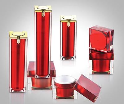 China Acrylic Square Airless Pump Bottles 15ml 30ml 50ml with Cream Jars 15g to 75g for sale
