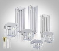 China Acrylic Square Airless Pump Bottles 15ml 30ml 50ml with Cream Jars 15g to 75g for sale