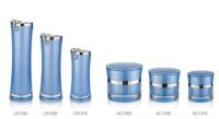 China Golden Yellow Blue Acrylic Lotion Bottle 200ml Round Waist Cosmetic Packaging for sale