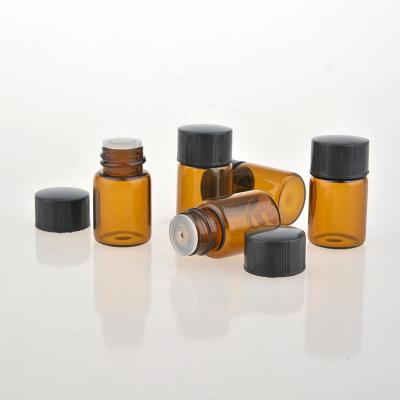 China 2ml Amber Glass Sample Bottle with Plastic Inner Plug for Perfume Cosmetic Test Vial for sale