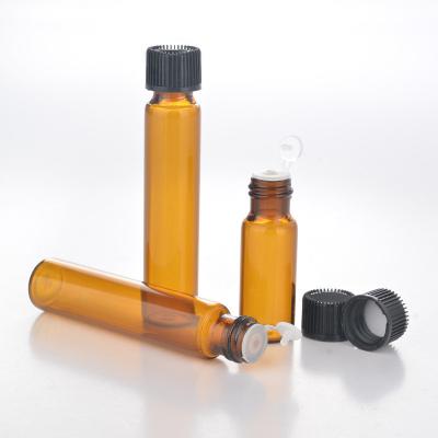China Amber Glass Essential Oil Bottle 5ml 10ml with Black Cap for Perfume Sample Packaging for sale