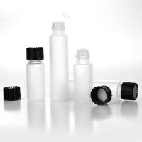 China Frosted Glass Essential Oil Bottle 5ml 10ml Amber Reagent Sample Vial with Black Cap for sale