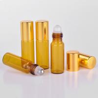 China 5ml Amber Glass Roll On Bottle with Plastic Steel Roller for Perfume Essential Oil Packaging for sale