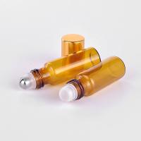 China 5ml Amber Glass Roll On Bottle with Plastic Steel Roller for Perfume Essential Oil Packaging for sale