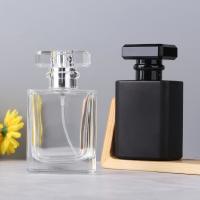 China 30ml 50ml Flat Square Glass Perfume Dispenser Bottle Empty Cosmetic Spray Bottle for sale