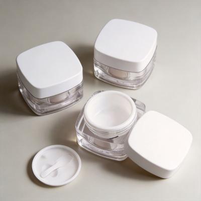 China Acrylic Double Wall Cream Jars, Square Cosmetic Container, Skincare Jar for Face Cream, Moisturizer, Eye Cream Jar, Custom Logo & Multiple Capacity Acrylic Cream Jars square skincare cream jars for sale