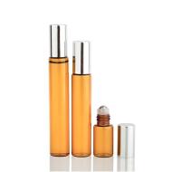 China 3ml 5ml 10ml Amber Glass Roll-On Bottles with Aluminum Cap for Essential Oils for sale