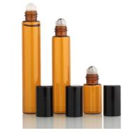 China 3ml 5ml 10ml Amber Glass Roll-On Bottles with Aluminum Cap for Essential Oils for sale