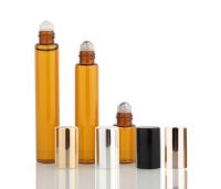 China 3ml 5ml 10ml Amber Glass Roll-On Bottles with Aluminum Cap for Essential Oils for sale