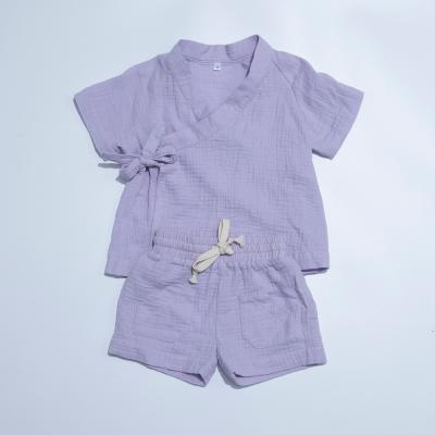 China 100% Cotton Newborn Baby Muslin/Gauze Cotton Knotted Gown Short Set for sale