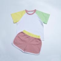 China Gender Neutral 100% Cotton Jersey Fabric Color Block T Shirt Short Set 190g for sale