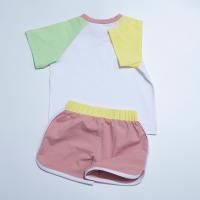 China Gender Neutral 100% Cotton Jersey Fabric Color Block T Shirt Short Set 190g for sale