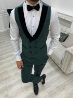 China Infinite Green Slim Fit Velvet Mens Peak Lapel Tuxedo for sale
