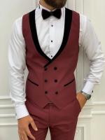 China Lazio Burgundy Mens Tuxedo Suit Slim Fit Velvet Shawl Lapel Tuxedo for sale