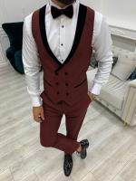 China Lazio Burgundy Mens Tuxedo Suit Slim Fit Velvet Shawl Lapel Tuxedo for sale