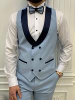 China Perris Ice Blue Three Piece Tuxedo Slim Fit For Wedding Day for sale