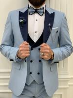 China Perris Ice Blue Three Piece Tuxedo Slim Fit For Wedding Day for sale