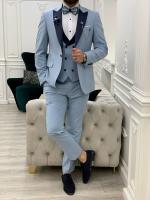 China Perris Ice Blue Three Piece Tuxedo Slim Fit For Wedding Day for sale