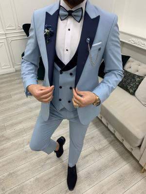China Perris Ice Blue Three Piece Tuxedo Slim Fit For Wedding Day for sale